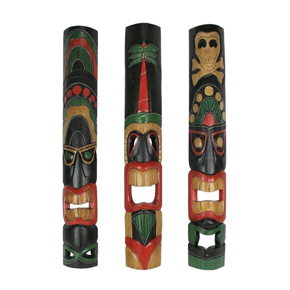 Zeckos | Wall Decor | Set Of 3 Hand Carved 39 Inch Tall Island Style ...